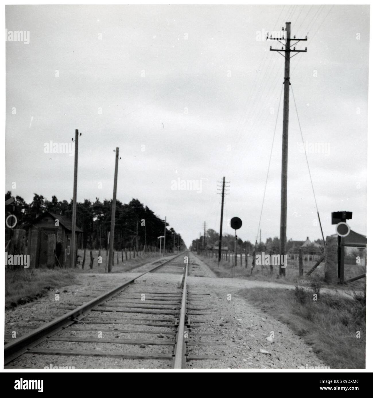 Railway crossing at Horna, on the route between Rinkaby and Åhus Stock ...