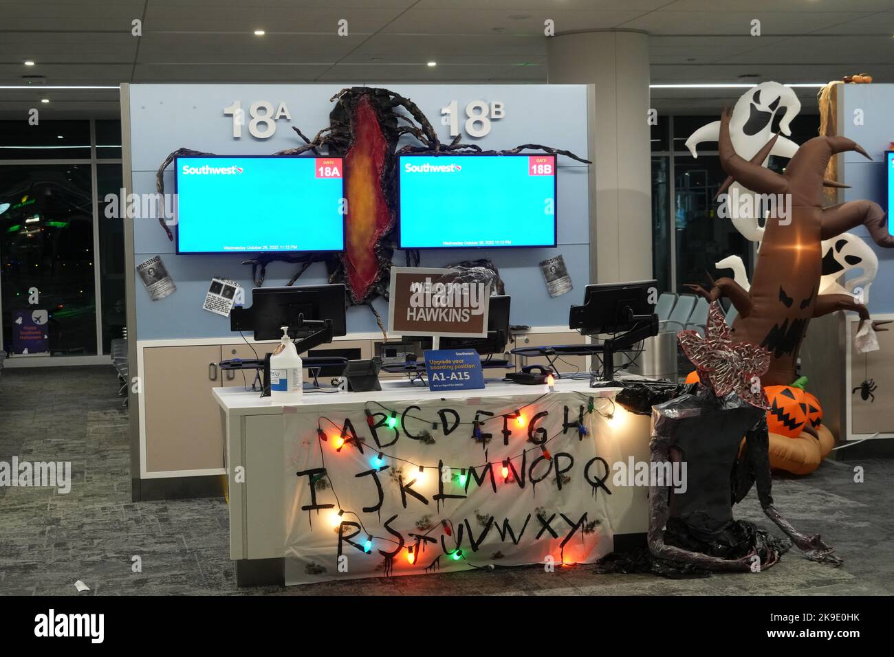 Halloween decorations at Southwest ticket counter at Terminal 1 at the ...