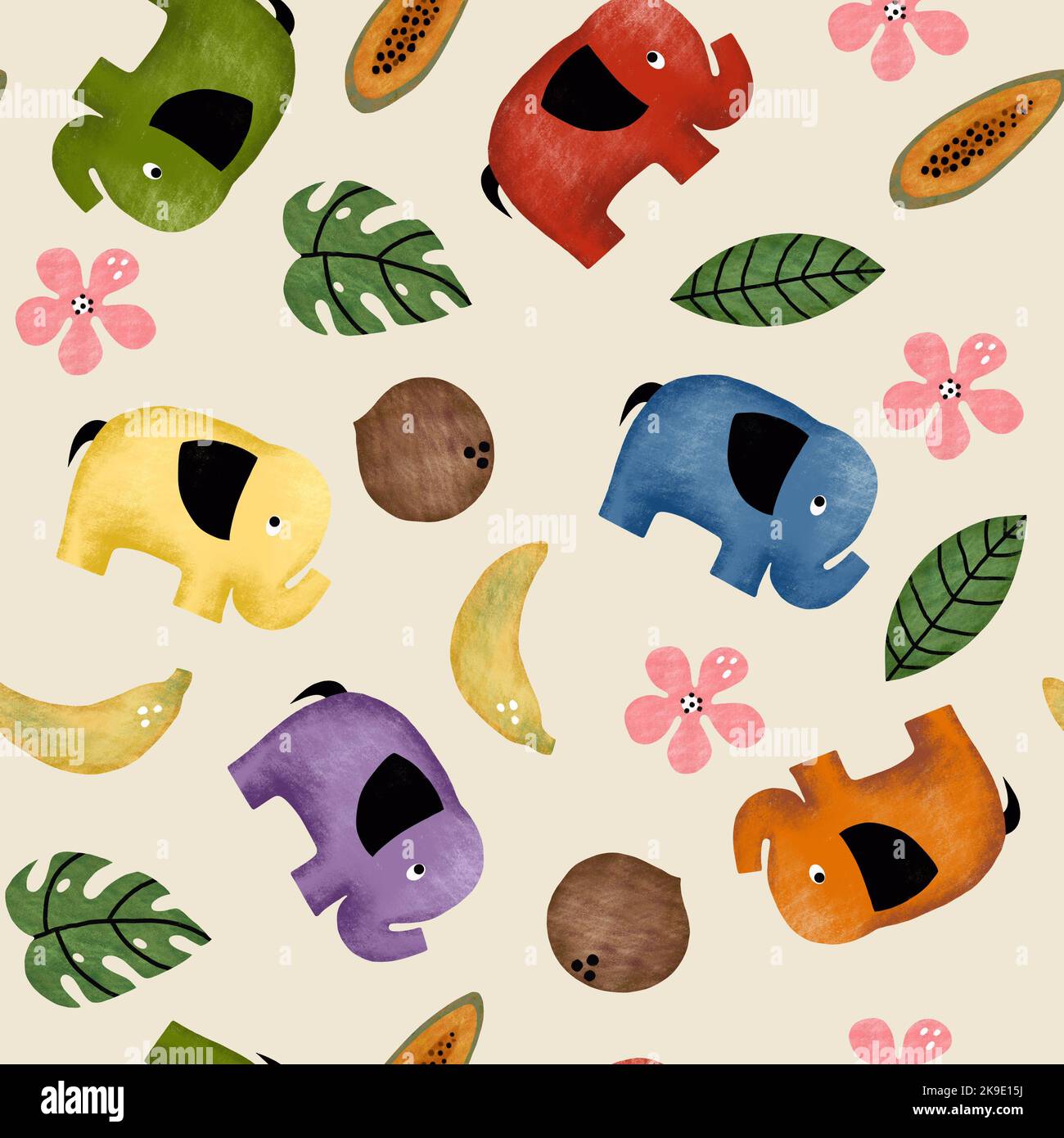 Seamless Repeat Pattern with Cute Cartoon Colorful Elephants and ...