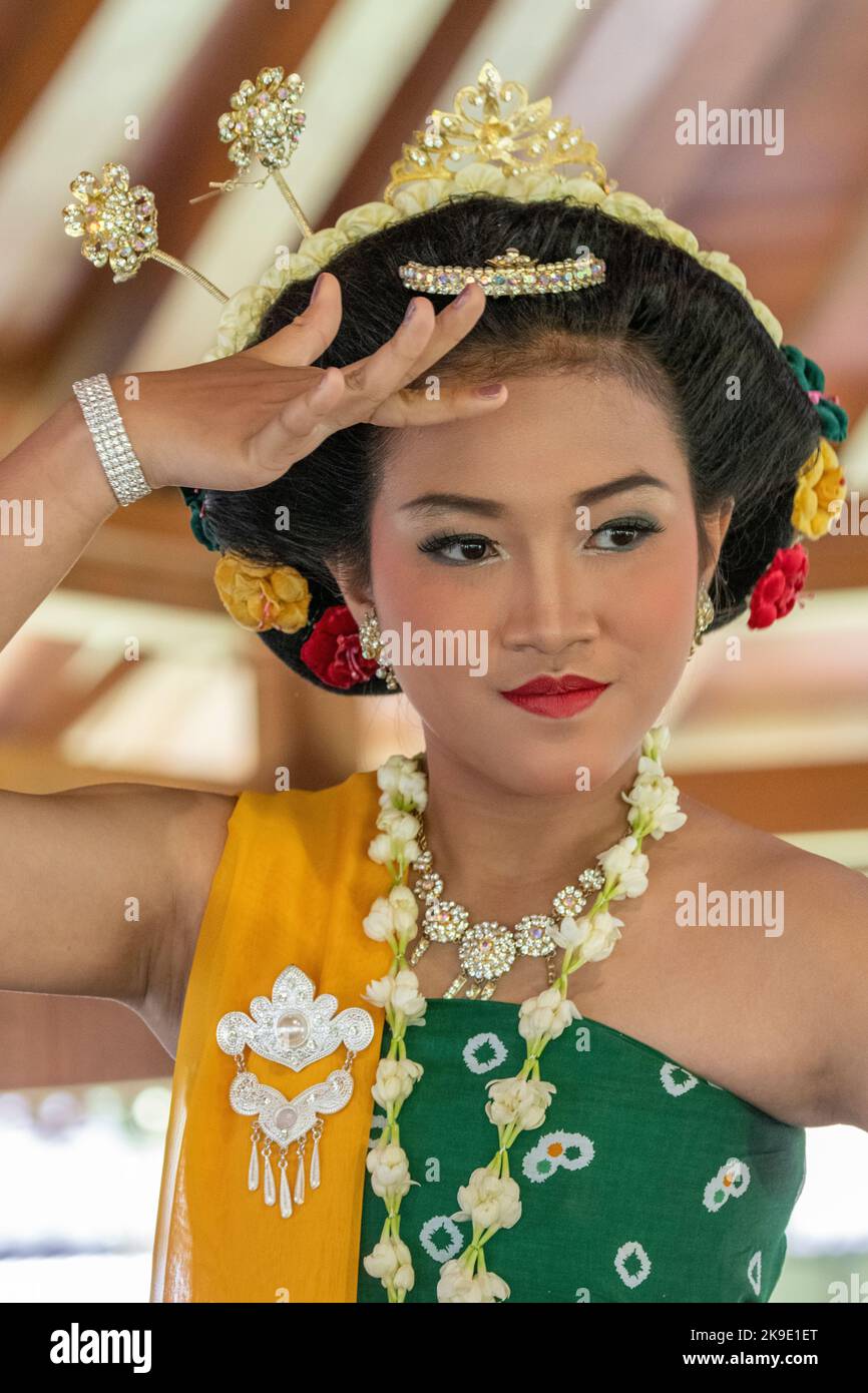 Indonesia, Java, Borobudur. Cultural folkloric dancers in traditional ...