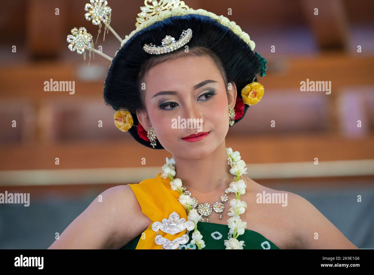 Indonesia, Java, Borobudur. Cultural folkloric dancers in traditional ...