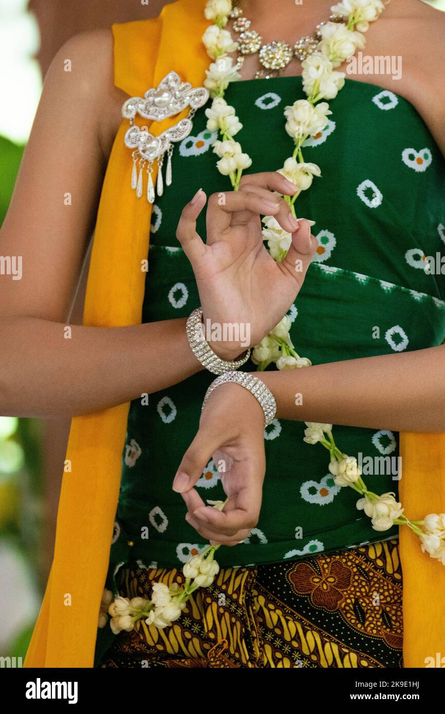 Indonesia, Java, Borobudur. Cultural folkloric dancers in traditional ...