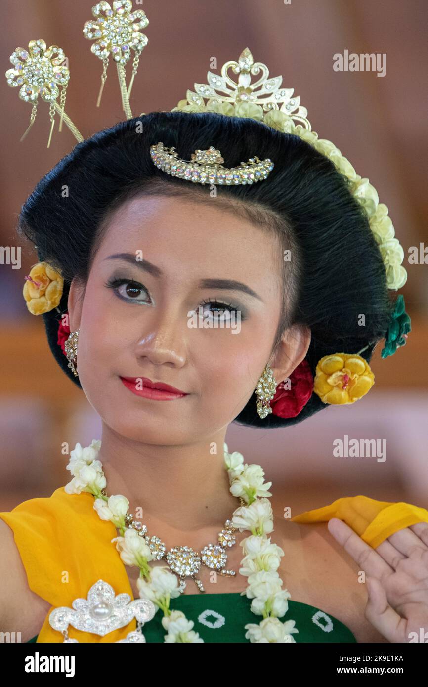 Indonesia, Java, Borobudur. Cultural folkloric dancers in traditional ...