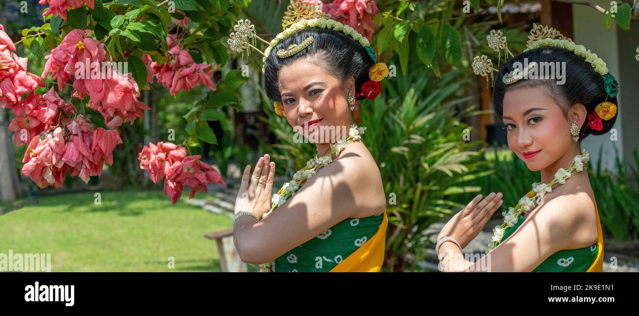 Indonesia, Java, Borobudur. Cultural folkloric dancers in traditional ...
