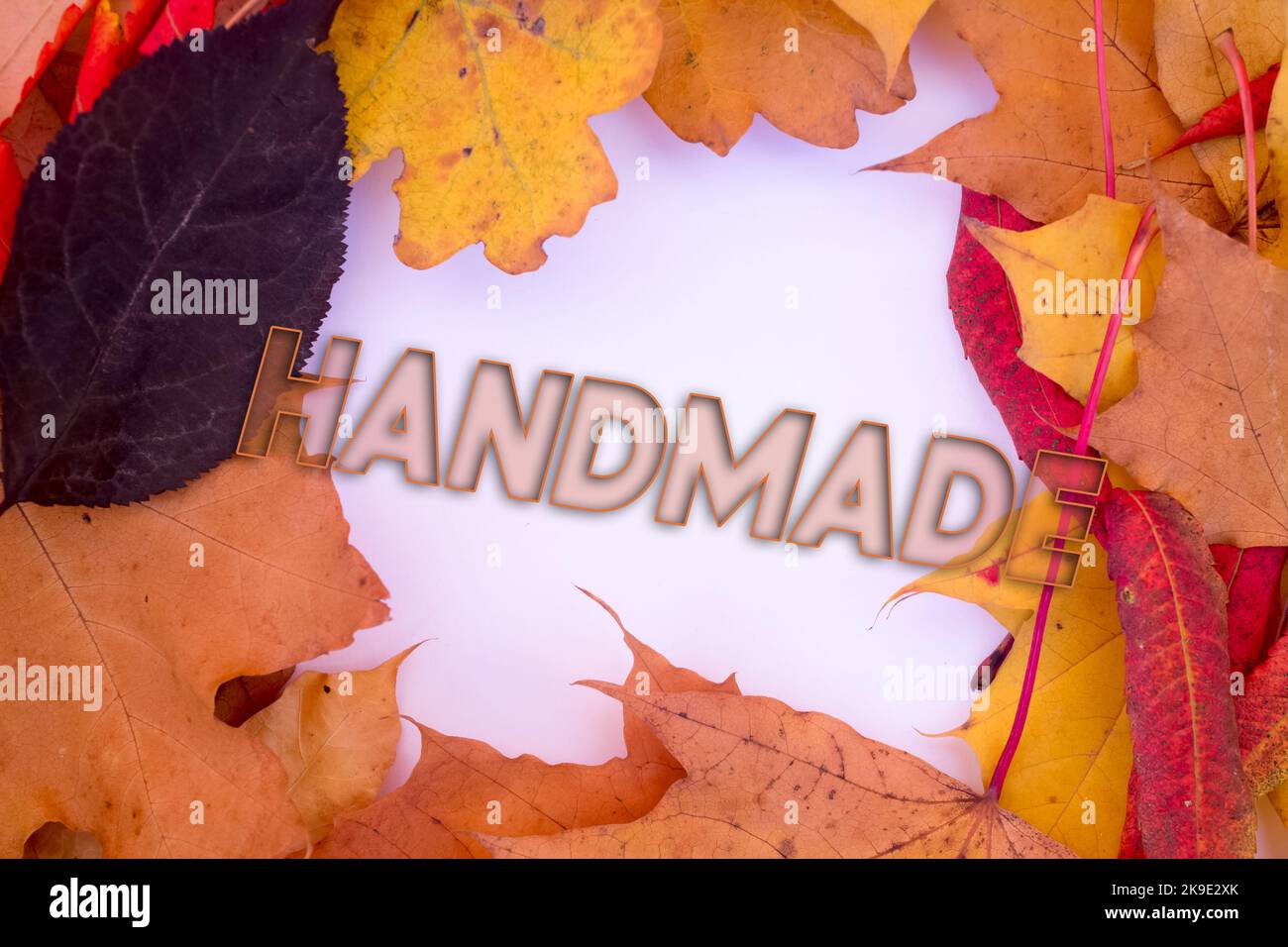 Autumn leaves, objects with Handmade text. Natural patterns, color ...