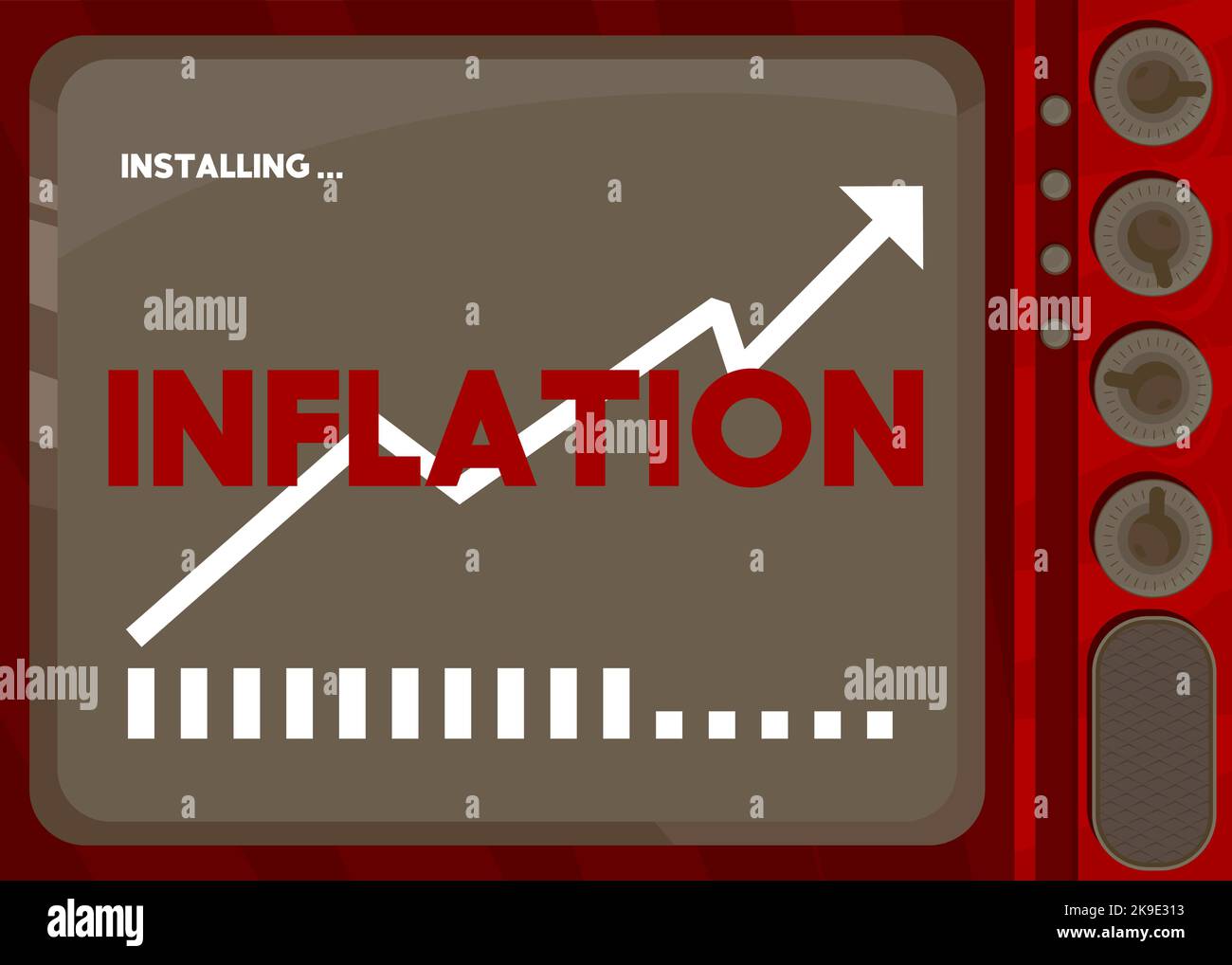 Cartoon Computer With the word Inflation. Message of a screen displaying an installation window ...