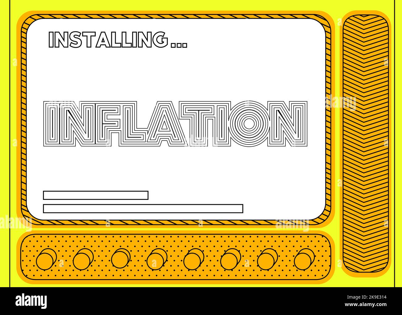 Cartoon Computer With the word Inflation. Message of a screen displaying an installation window ...