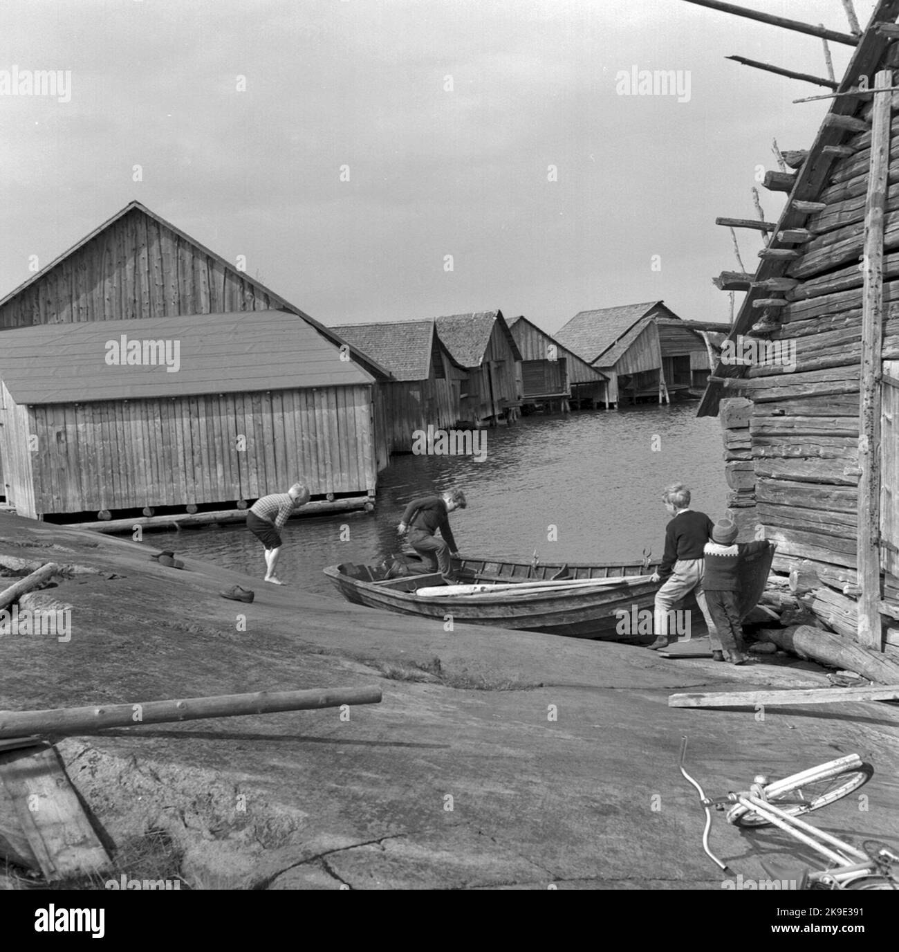 Family fishing trip Black and White Stock Photos & Images - Alamy