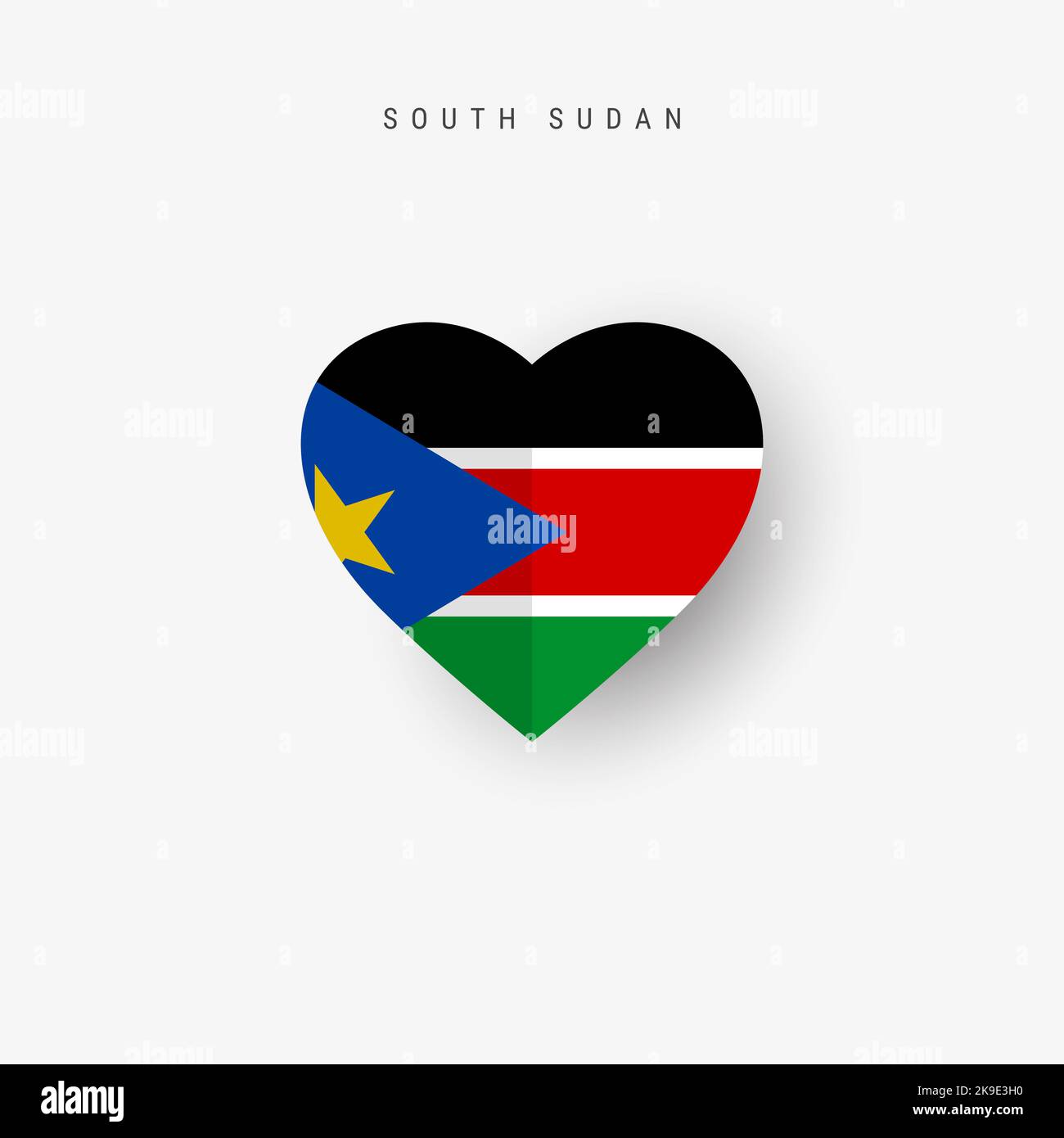 South Sudan heart shaped flag. Origami paper cut South Sudanese national banner. 3D illustration ...