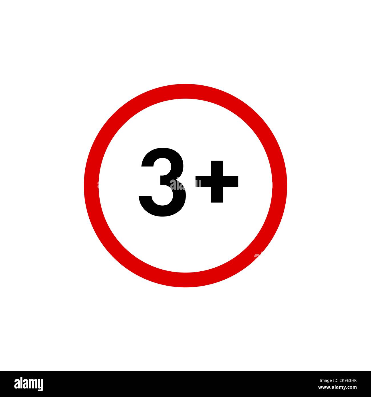 Three plus icon, under 3 years old prohibition sign, age restriction ...