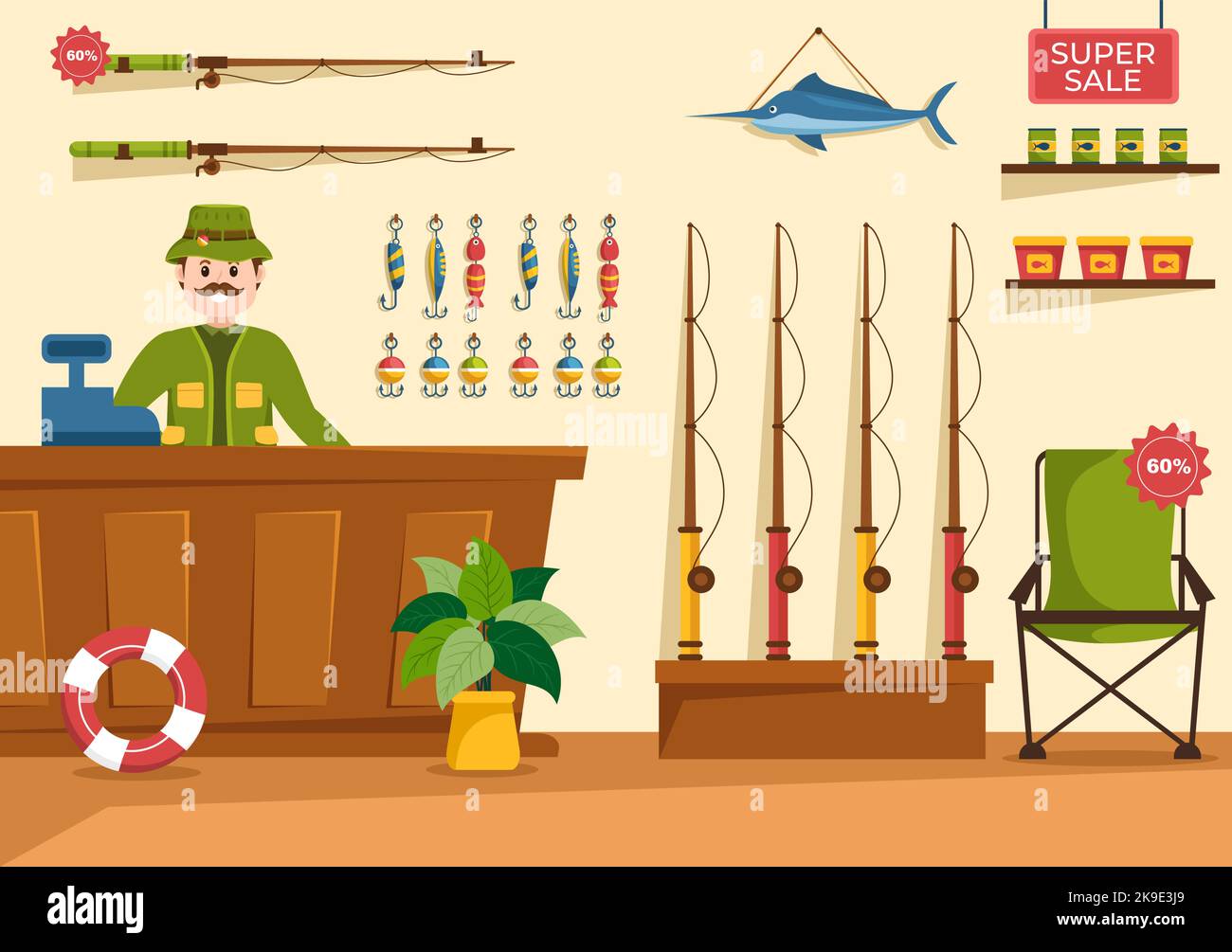 Fishing Shop Selling Various Fishery Equipment, Bait, Fish Catching ...