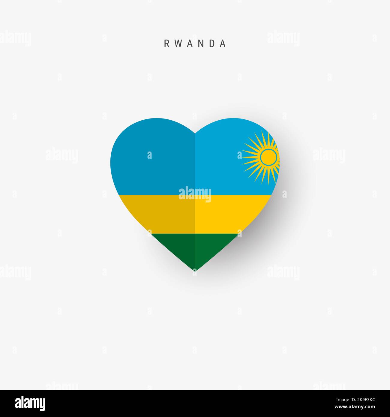 Rwanda heart shaped flag. Origami paper cut Rwandan national banner. 3D ...