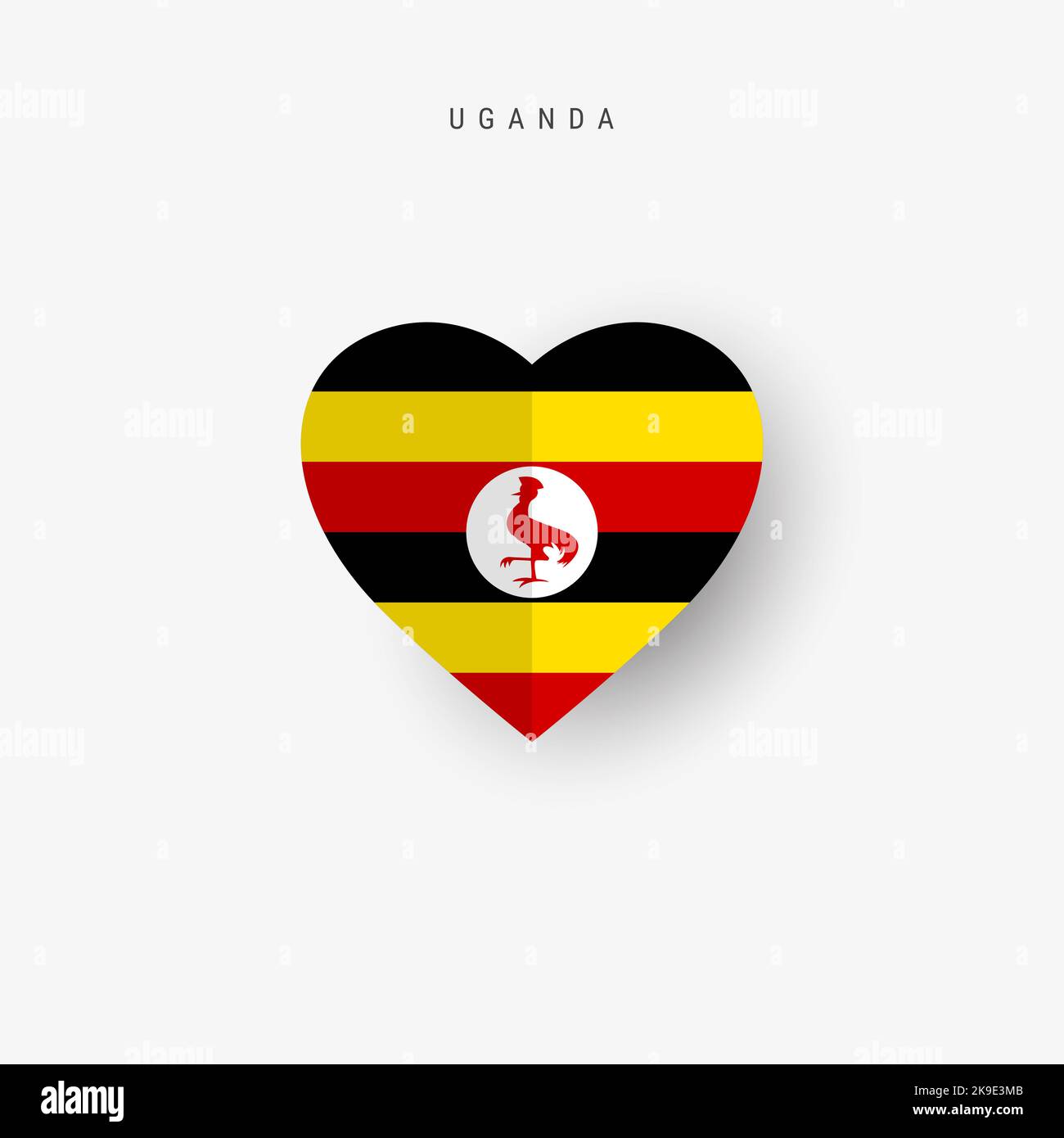 Uganda heart shaped flag. Origami paper cut Ugandan national banner. 3D ...