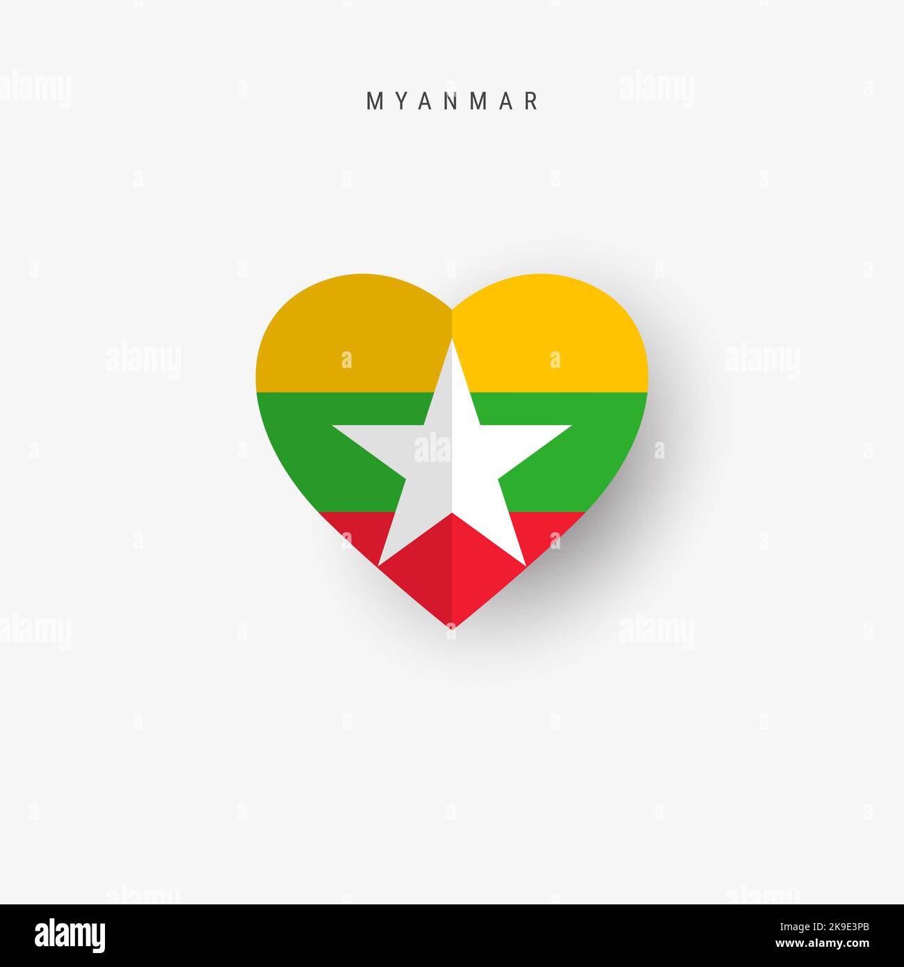 Myanmar heart shaped flag. Origami paper cut Burma national banner. 3D ...