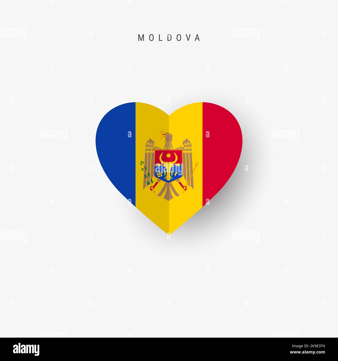 Moldova heart shaped flag. Origami paper cut Moldavian national banner. 3D illustration isolated ...