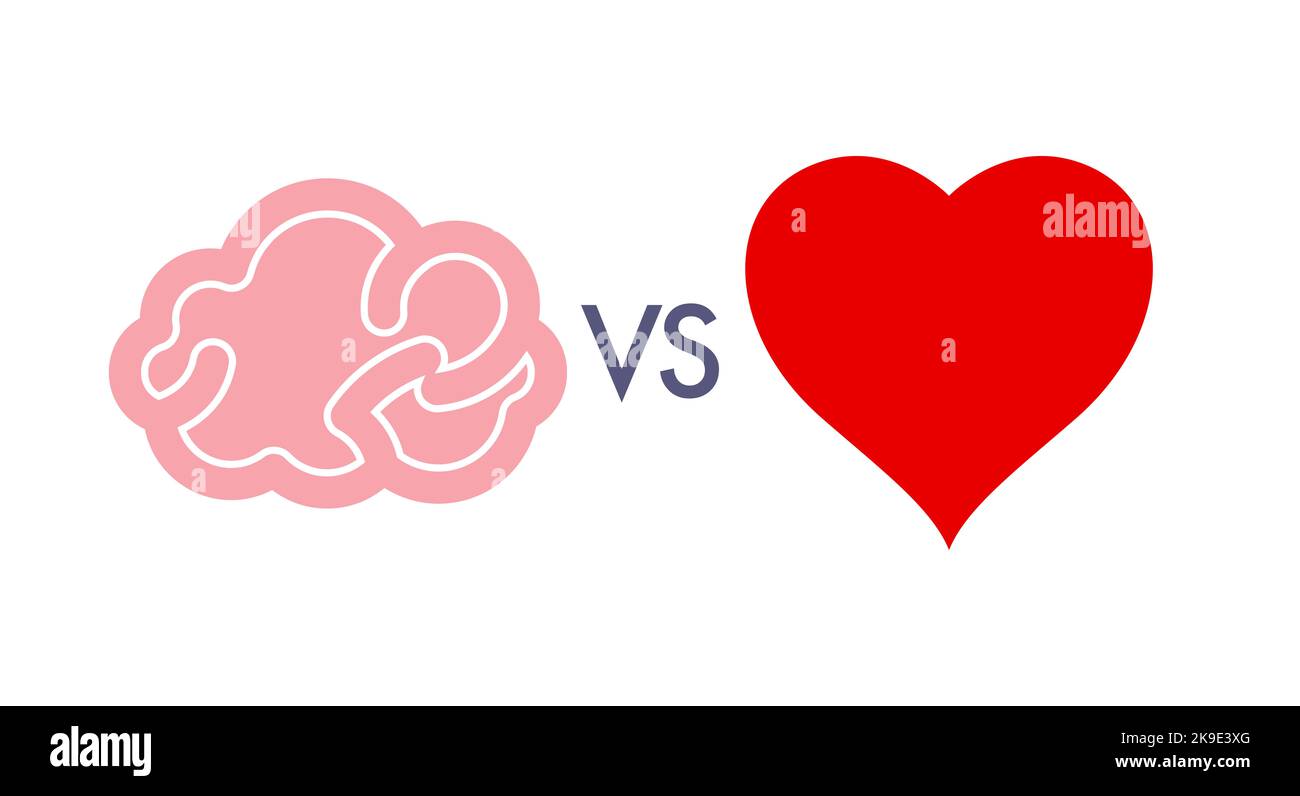 Brain and heart flat icons. Mind versus feelings, reason versus ...