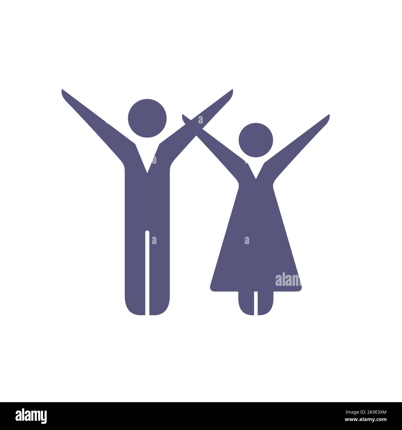 Happy family icon. Married couple without children greets by raising ...