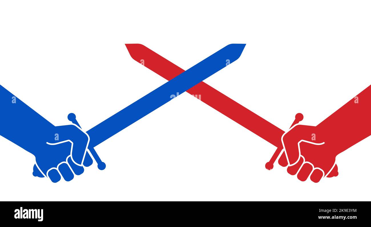 Sword fight. War. Crossed swords in the hands of opponents. The fight ...