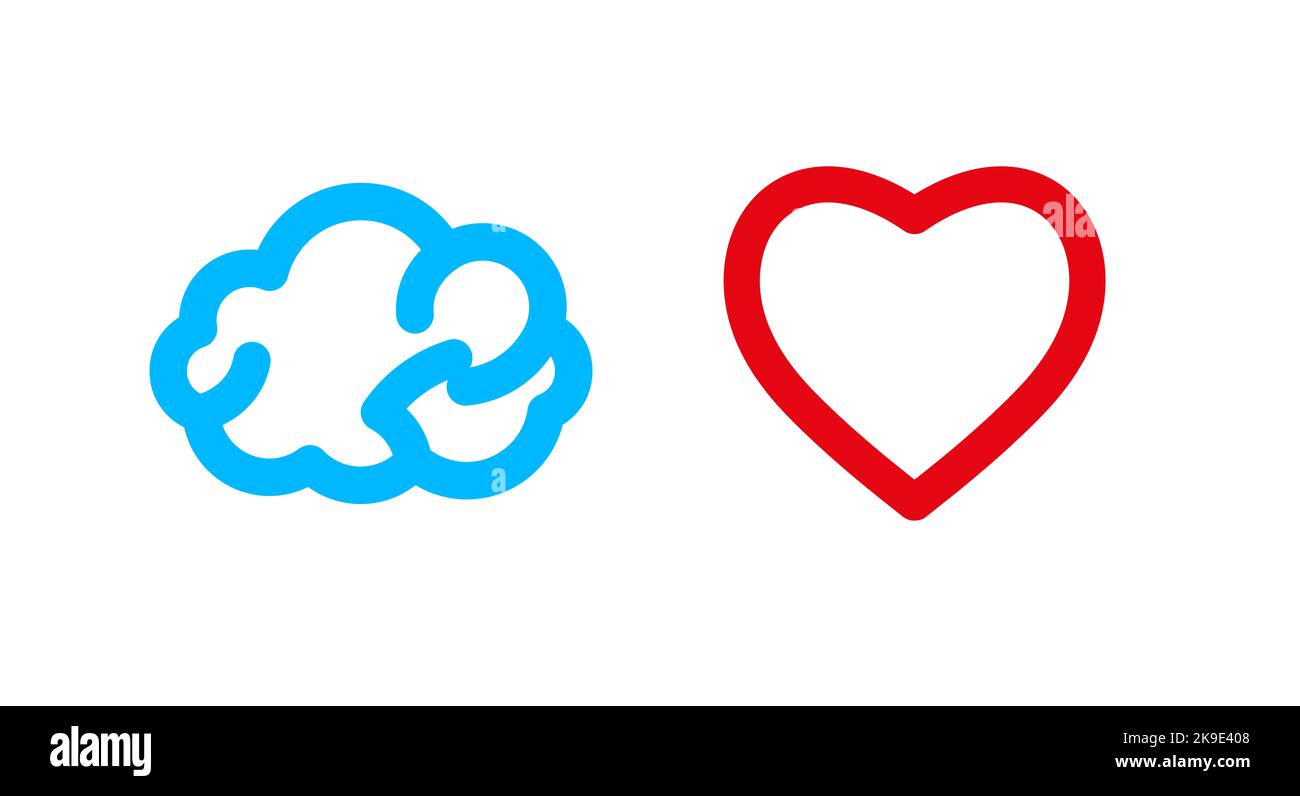 Brain and heart flat icons. Mind versus feelings, reason versus ...