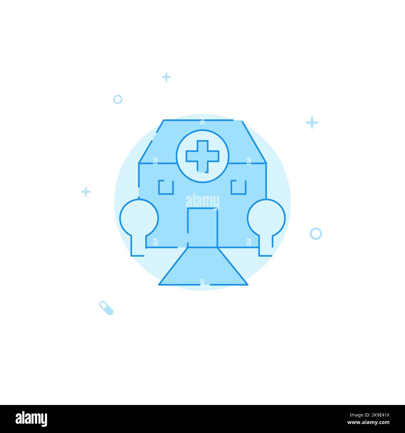 Hospital icon. Flat illustration. Filled line style. Blue monochrome ...
