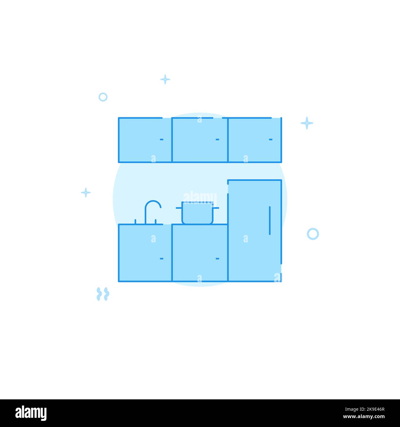 Kitchen set icon. Flat illustration. Filled line style. Blue monochrome ...