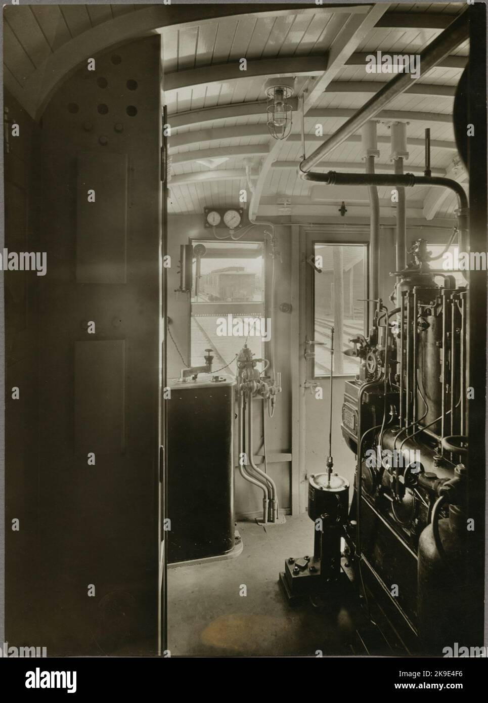 Interior of the engine room of SEK 60 hp diesel electric motor car at ...