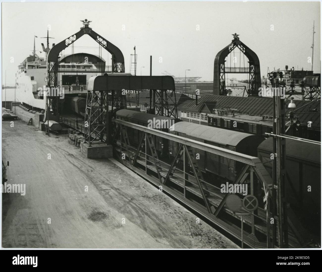 Loading of freight wagon on the ferry in Trelleborg's ferry location ...