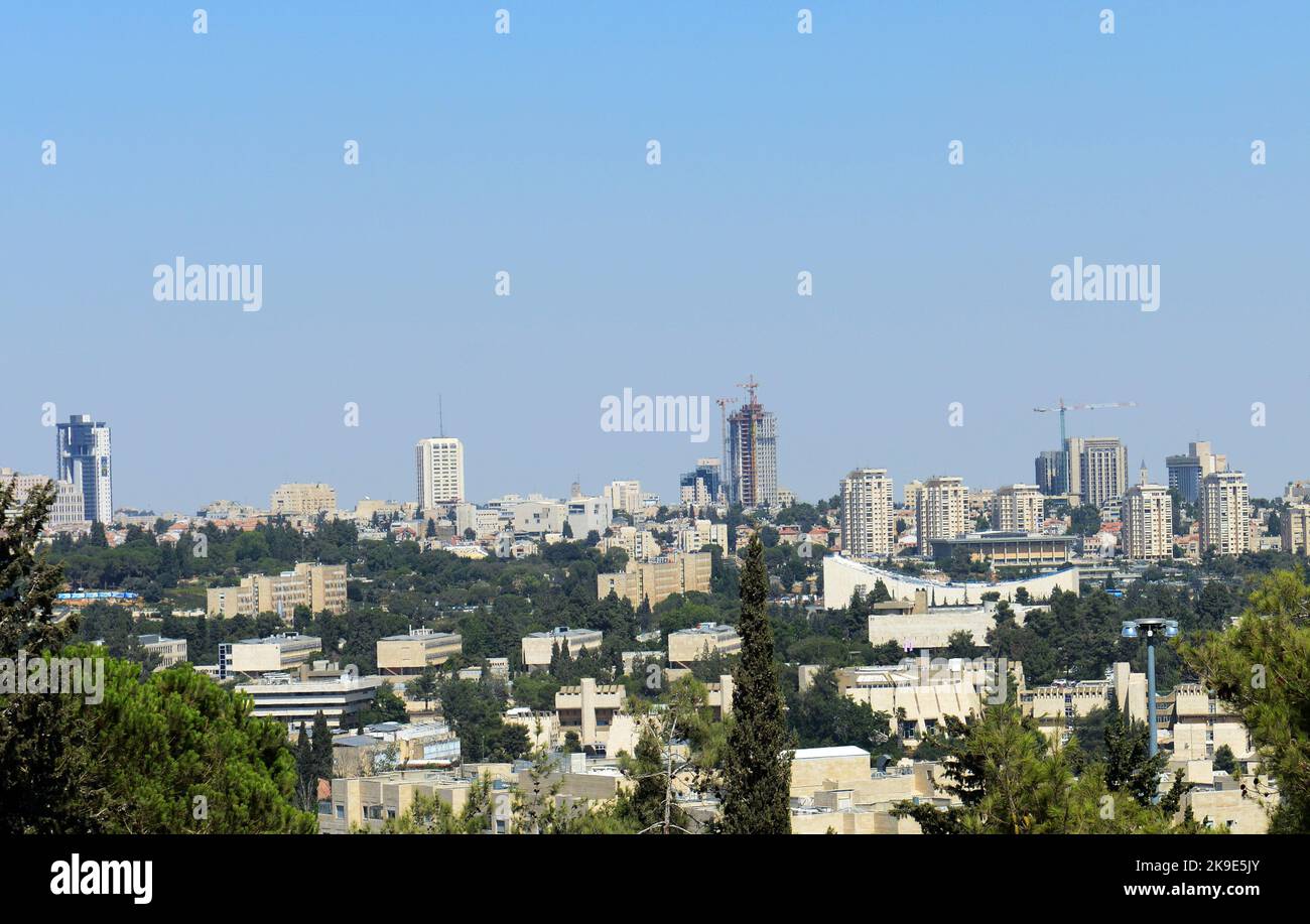 Jerusalem, Summer 2022. Changing skyline of the city center. Modern ...