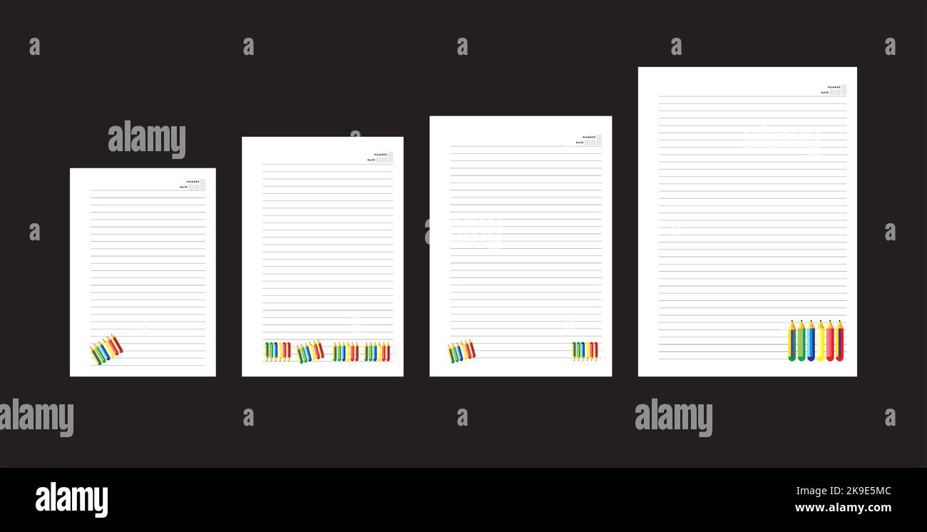 Design of note book refills in sizes A5, A4, B5 and unesco sizes. Ready ...