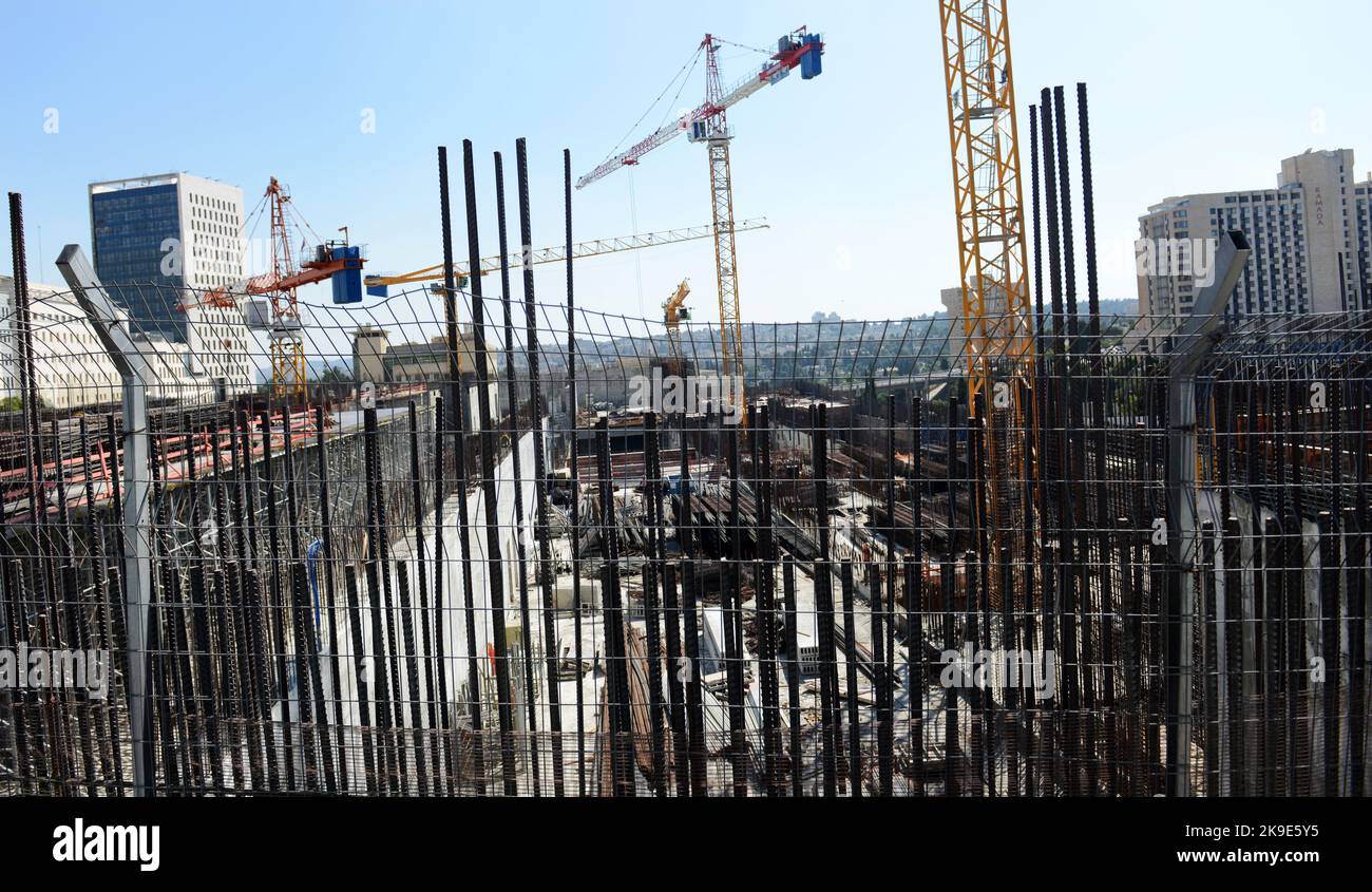 Construction workers working at the new city entrance project in ...