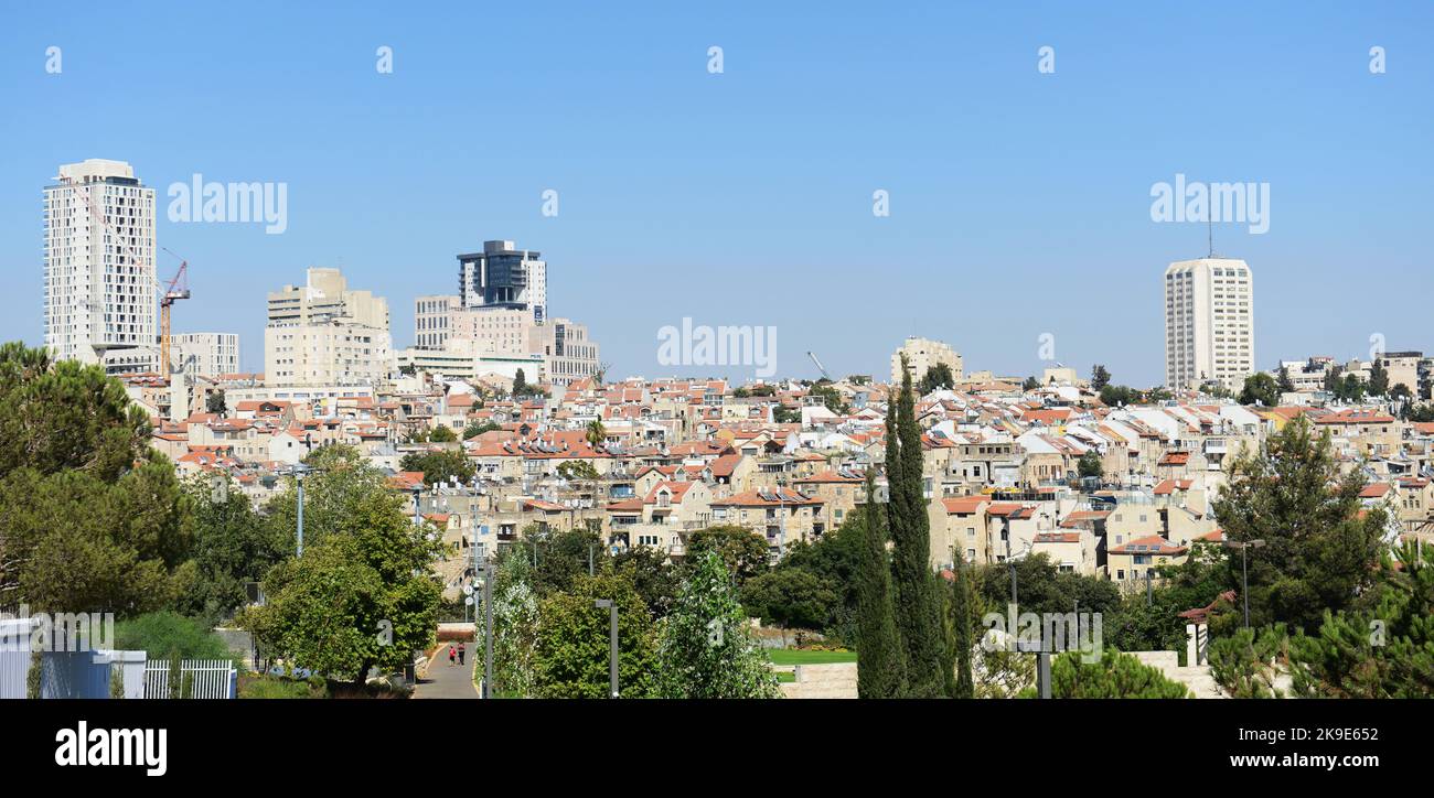 Jerusalem, Summer 2022. Changing skyline of the city center. Modern ...