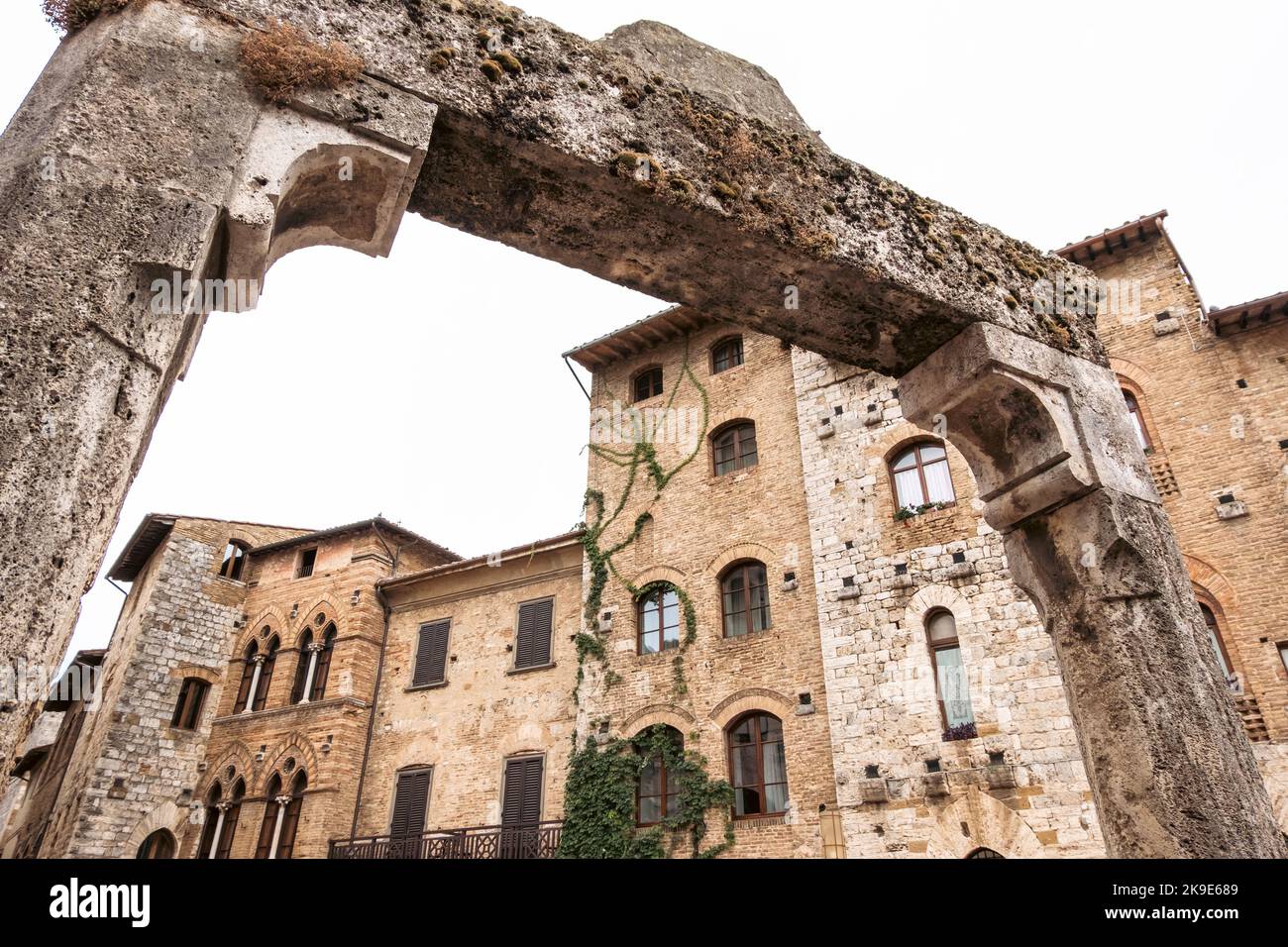 Low angle view through the structure of an ancient water well Stock ...