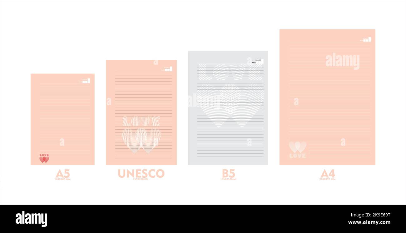 Design of note book refills in sizes A5, A4, B5 and unesco sizes. Ready ...