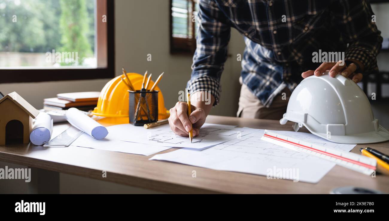 Engineer architect designer freelance work on start-up project drawing ...