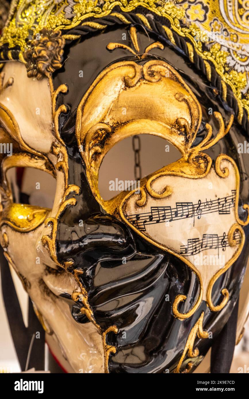 Gold White and Black Venice Carnival Mask With Music Notes Stock Photo ...