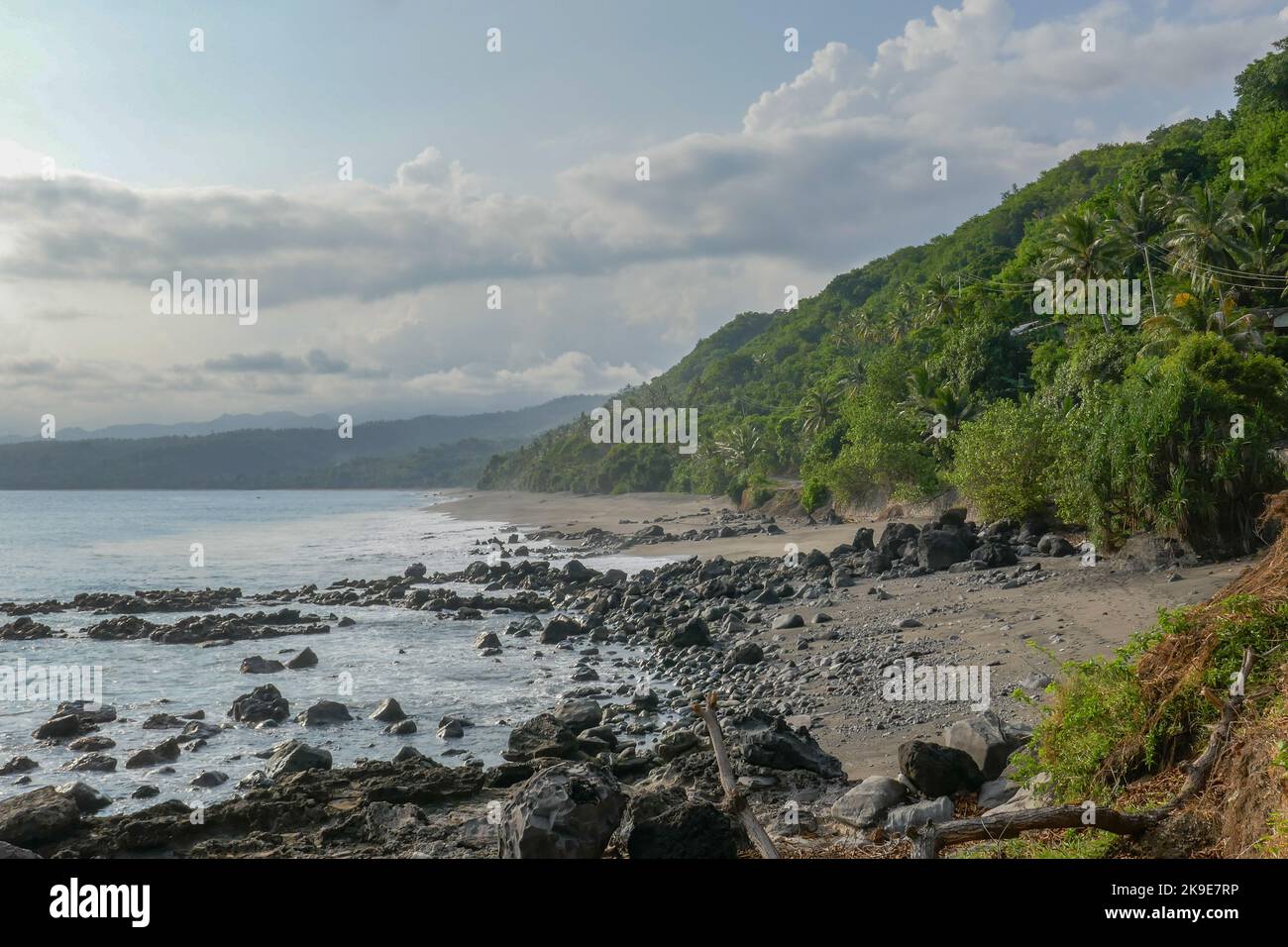Landscape view of rocky tropical coastline on the Sawu sea near Sikka ...