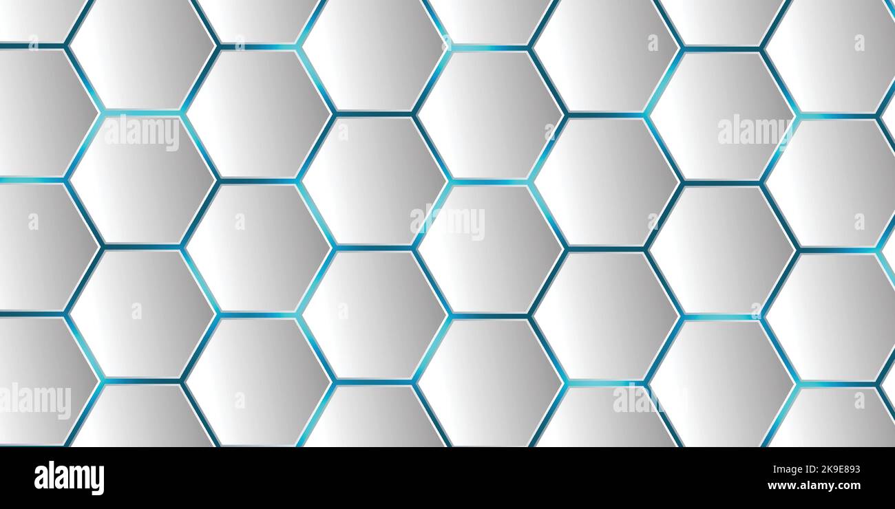 White 3d hexagonal technology abstract background. Blue bright energy ...