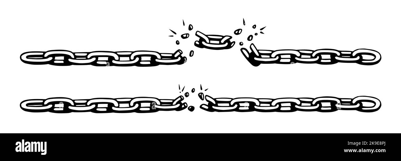 Broken chain with shatters as symbol of strength and freedom. Sketch of ...