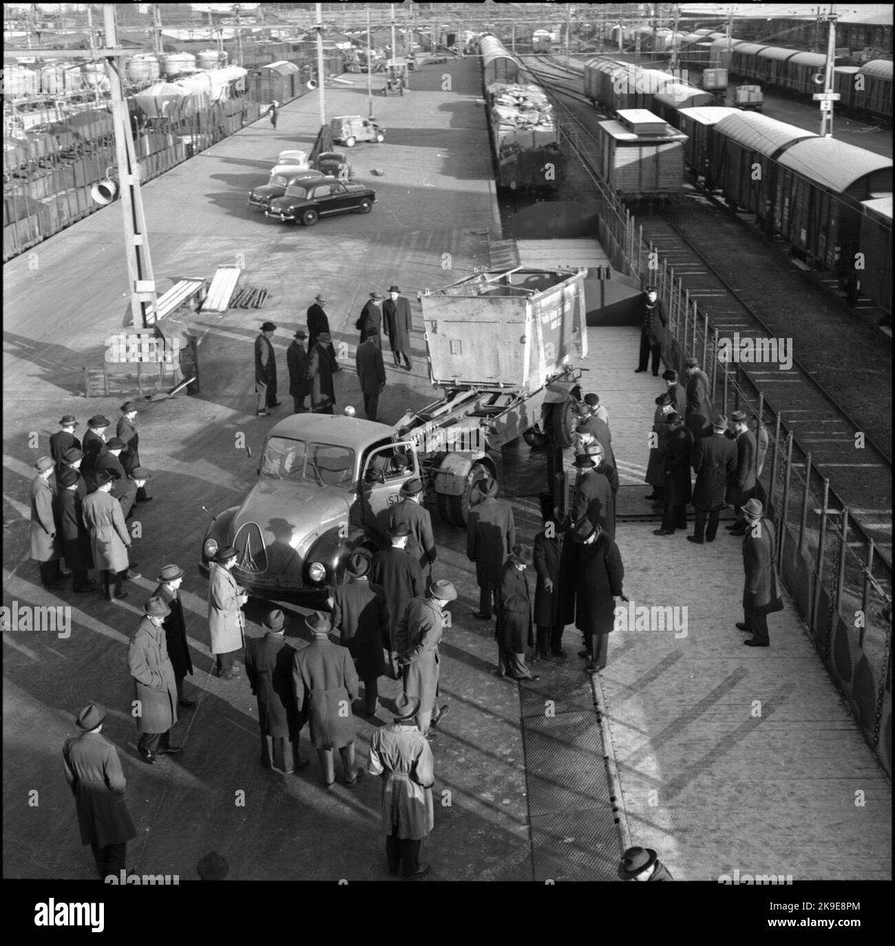 Demonstration of freight wagon SJ OE 83724, Norra station Stockholm ...