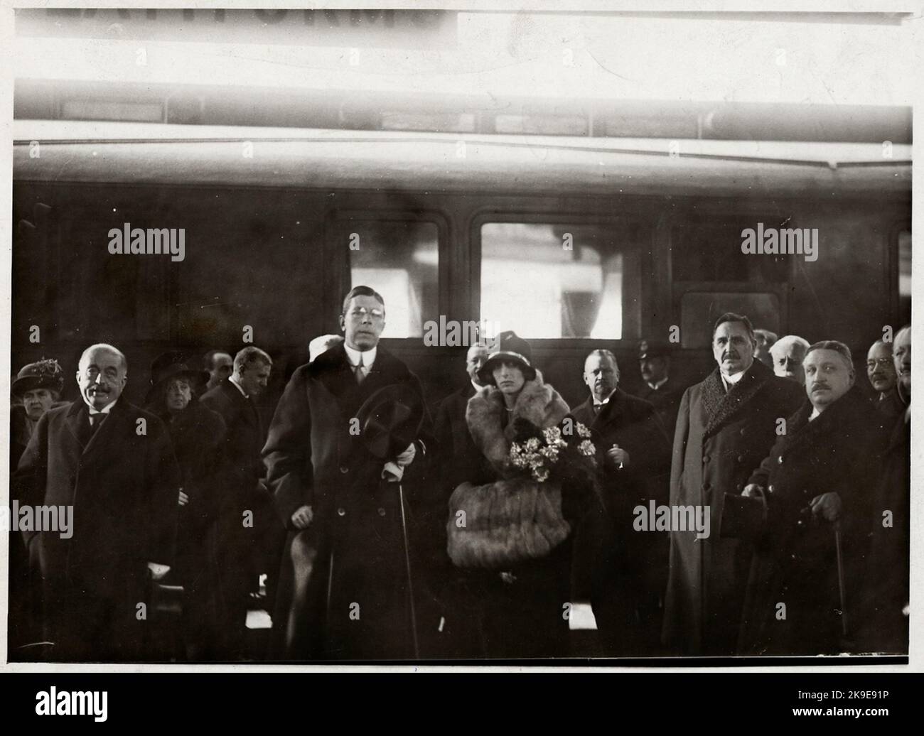 Crown Prince Gustav Adolf and Crown Princess Louise on the platform at ...