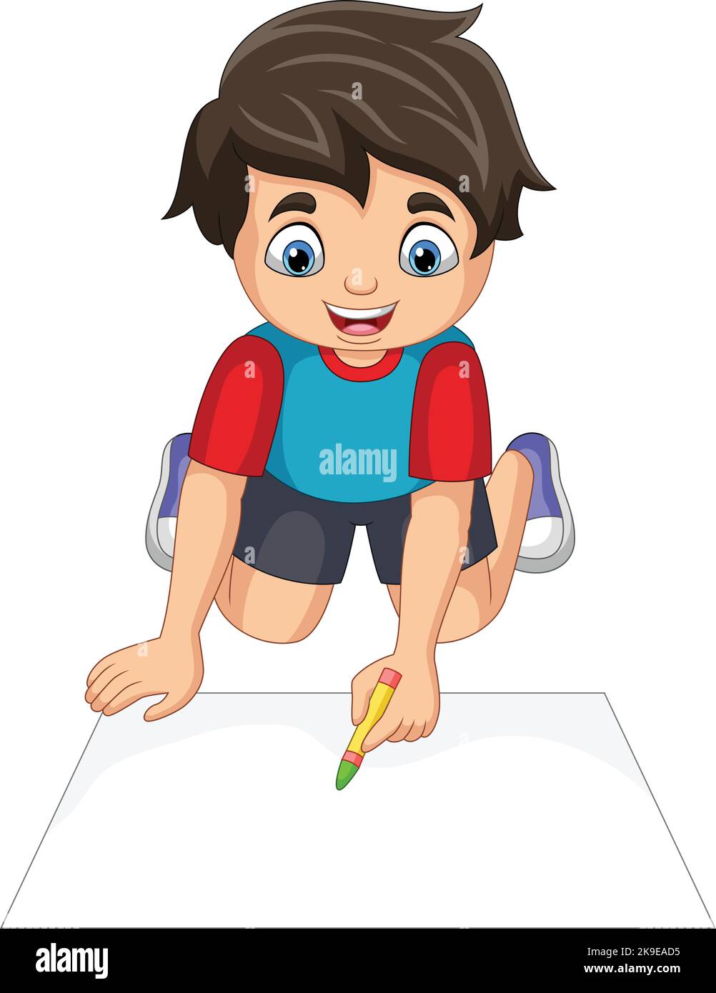 Cartoon little boy drawing on a paper Stock Vector Image & Art - Alamy
