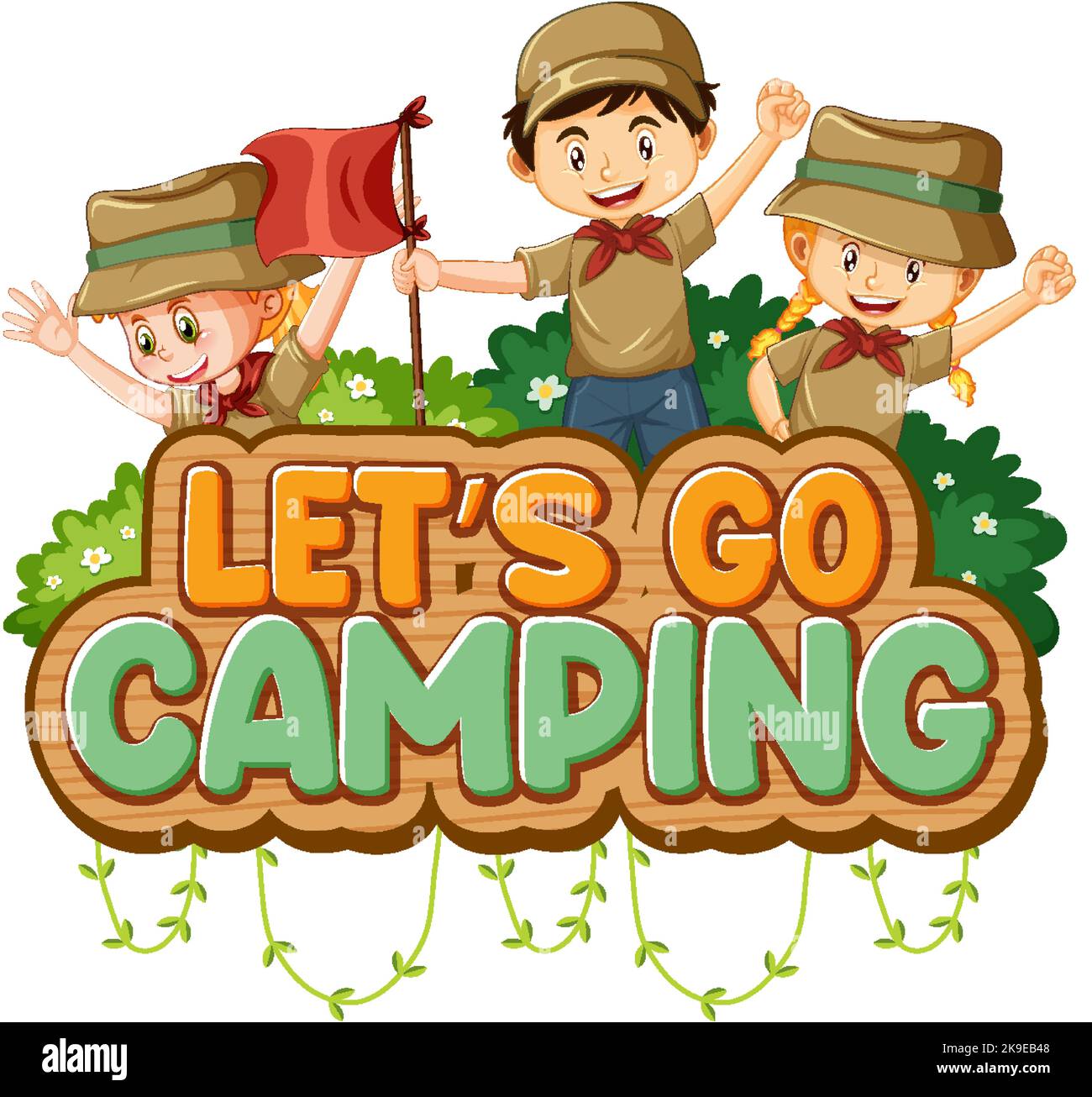 Camping kids and text design for word let's go camping illustration Stock Vector Image & Art - Alamy