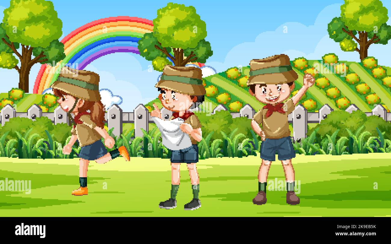 Scout kids hiking in the forest illustration Stock Vector Image & Art ...