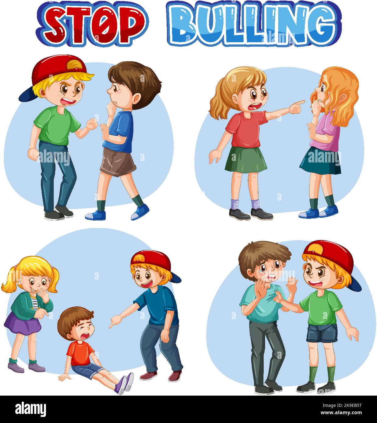 Bullying kids cartoon characters set illustration Stock Vector Image ...