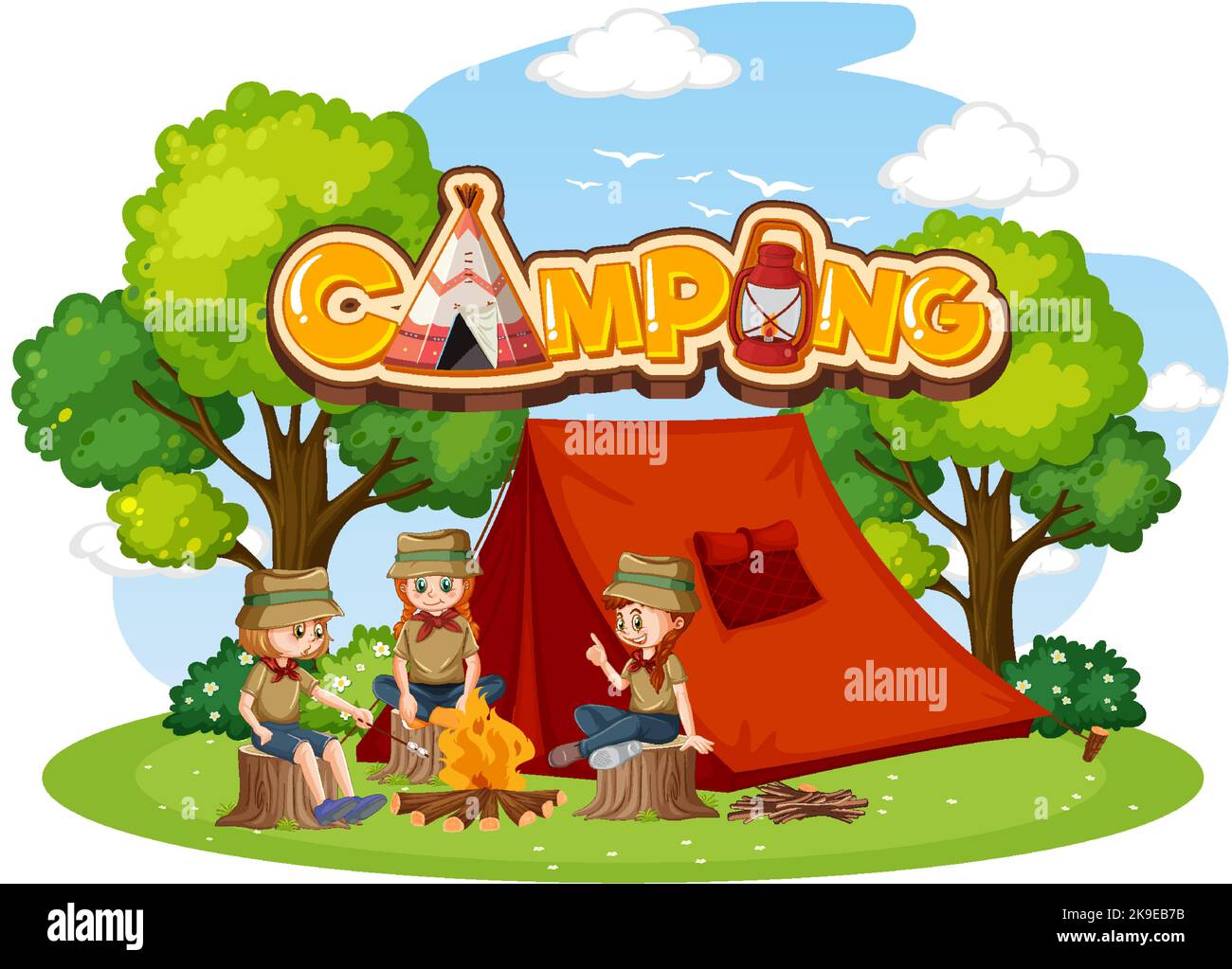 Outdoor camping with scout kids illustration Stock Vector Image & Art ...