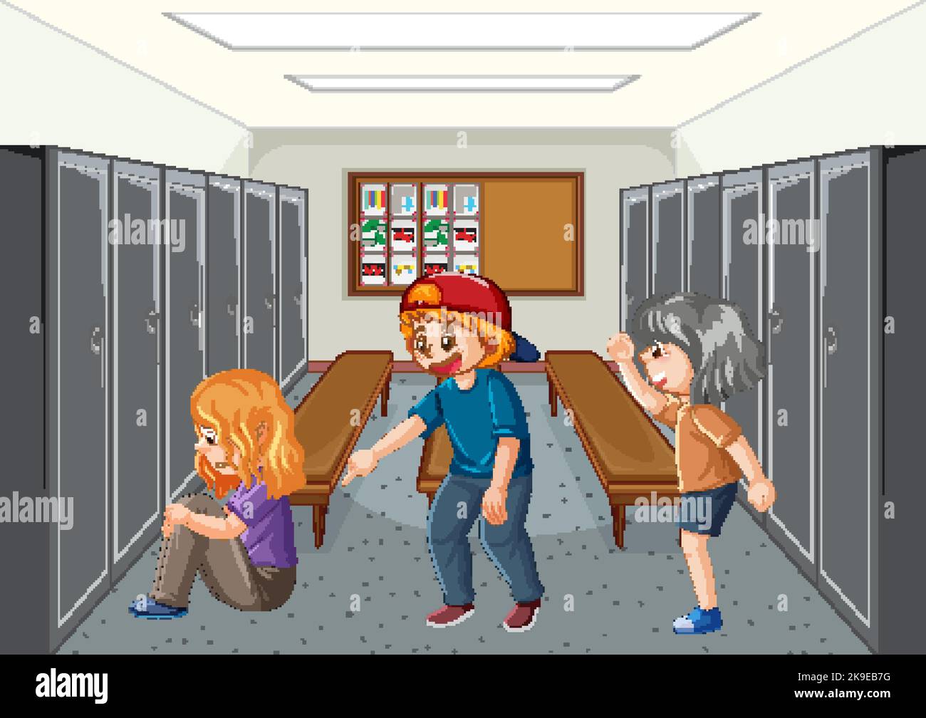 School bullying with student cartoon characters illustration Stock ...