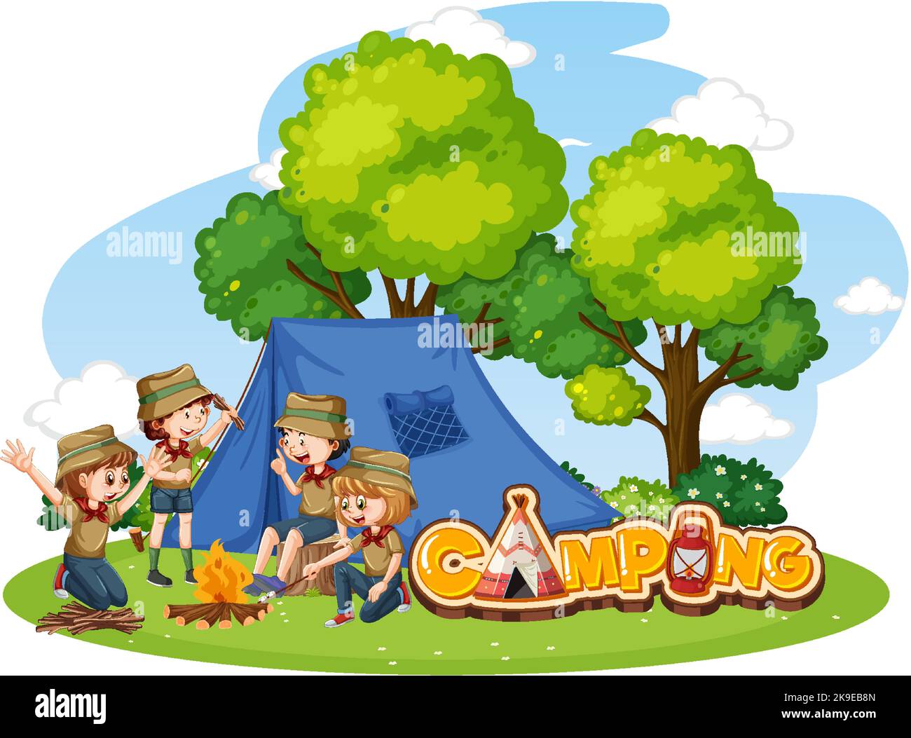 Outdoor camping with scout kids illustration Stock Vector Image & Art ...