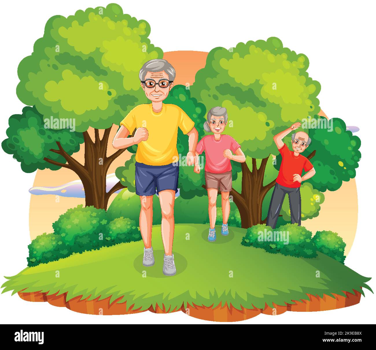 Senior couple jogging at park illustration Stock Vector Image & Art - Alamy