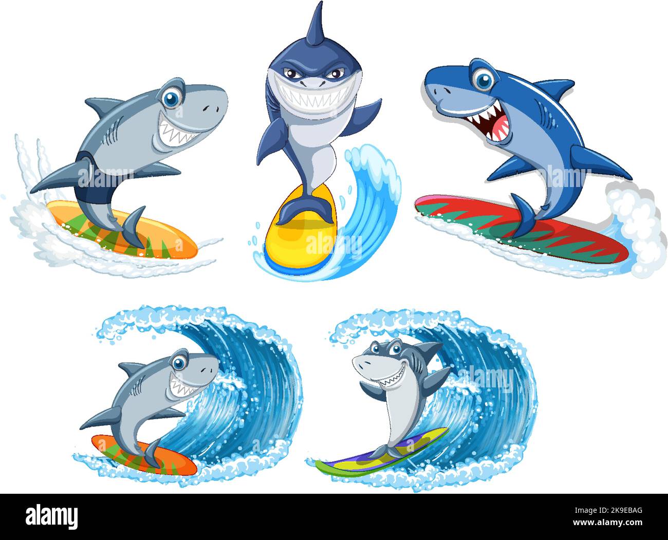Set of shark cartoon character illustration Stock Vector Image & Art ...