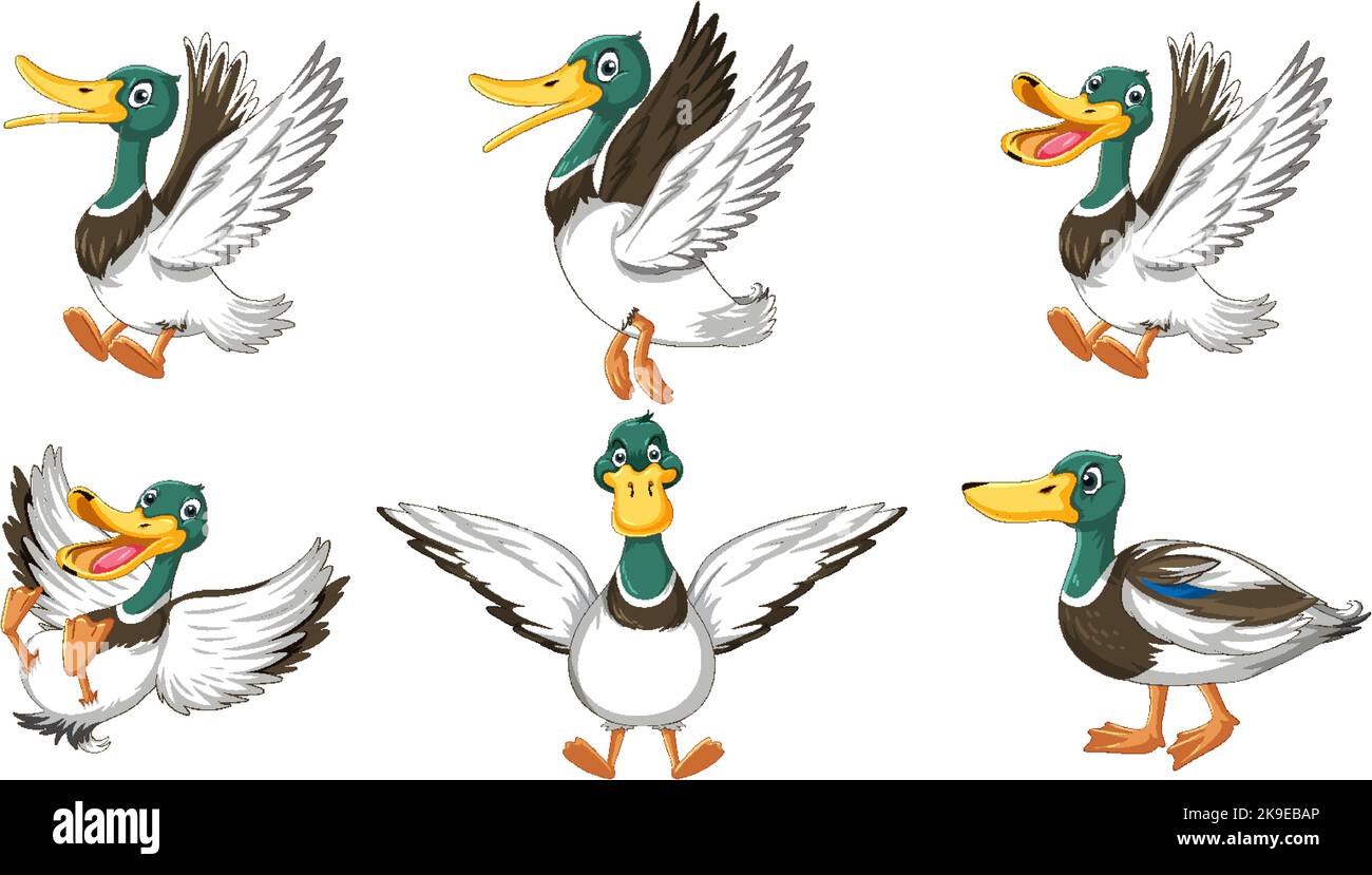 Set of duckling doing different activities illustration Stock Vector ...